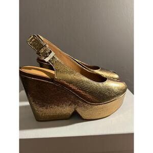 Shoes | Nwb Clergerie Paris Dylan6 Snakeembossed Gold Wedge Sandals Us ...